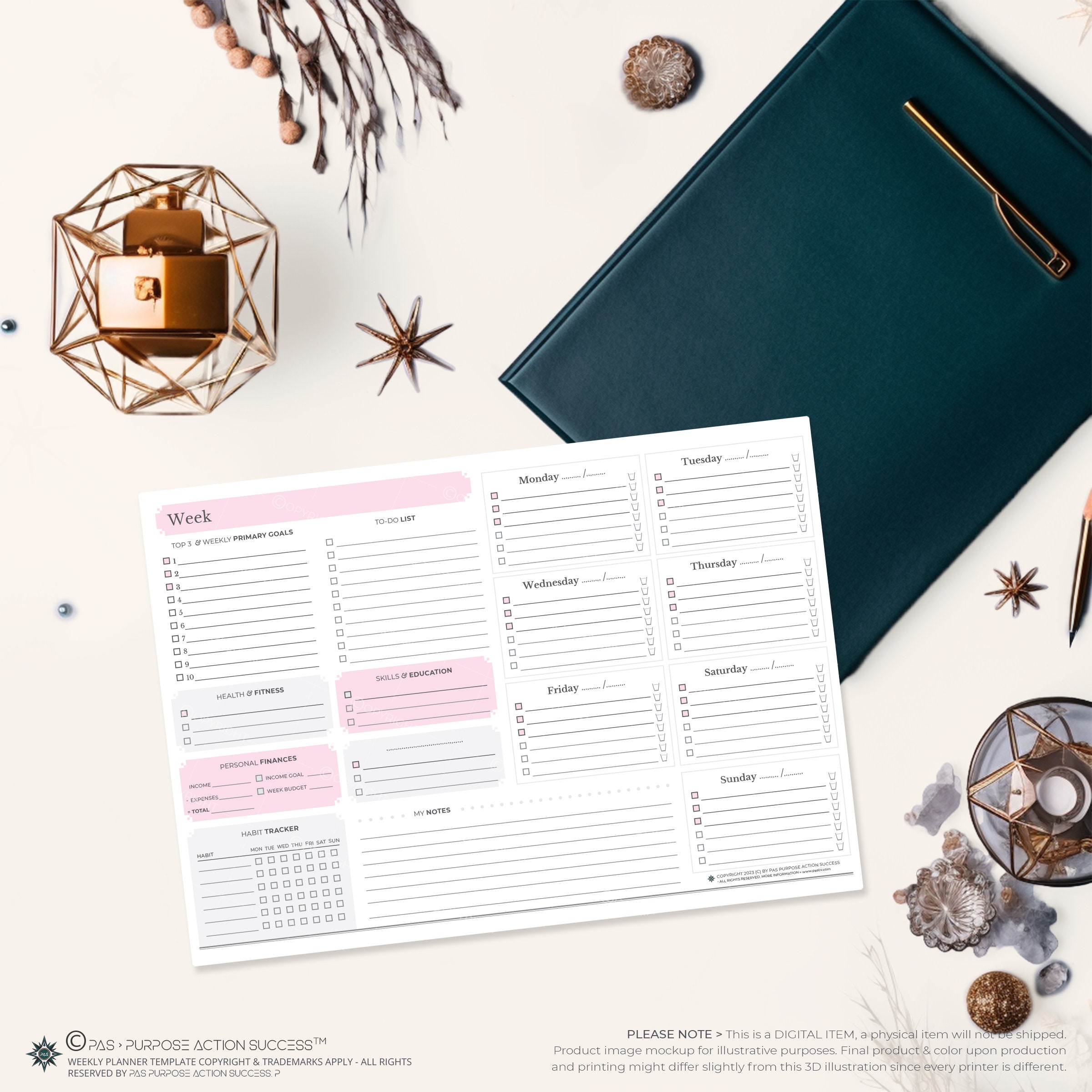 Weekly Planner Notepad Printable A4 & Letter Weekly Planner to Do List ...