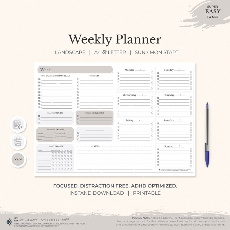 Weekly Planner Notepad Printable A4 & Letter Weekly Planner - Etsy
