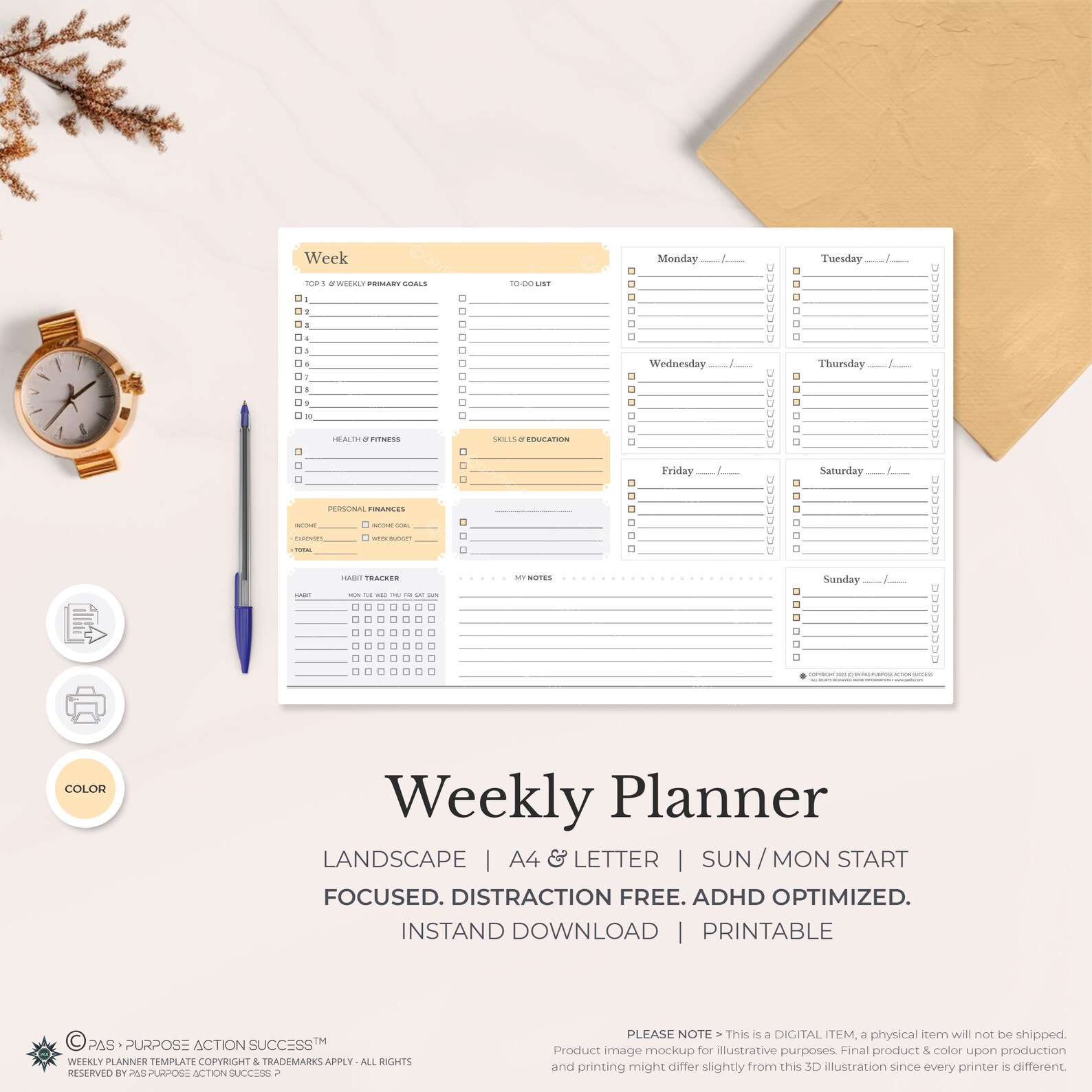 Weekly Planner Notepad Printable Undated Daily Planner - Etsy