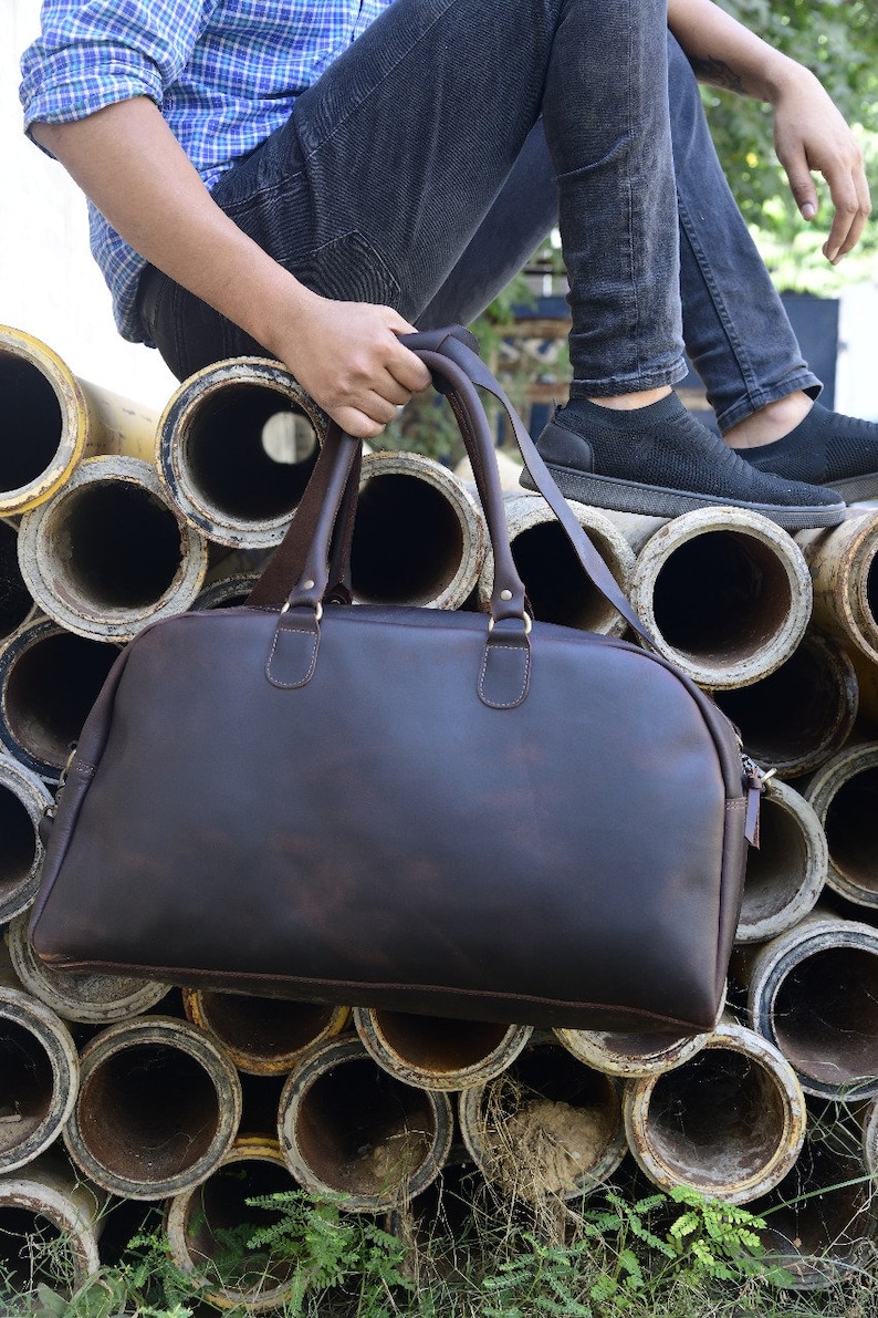 Leather Weekender Duffle Bag Leather Weekend Bag Fathers - Etsy Australia