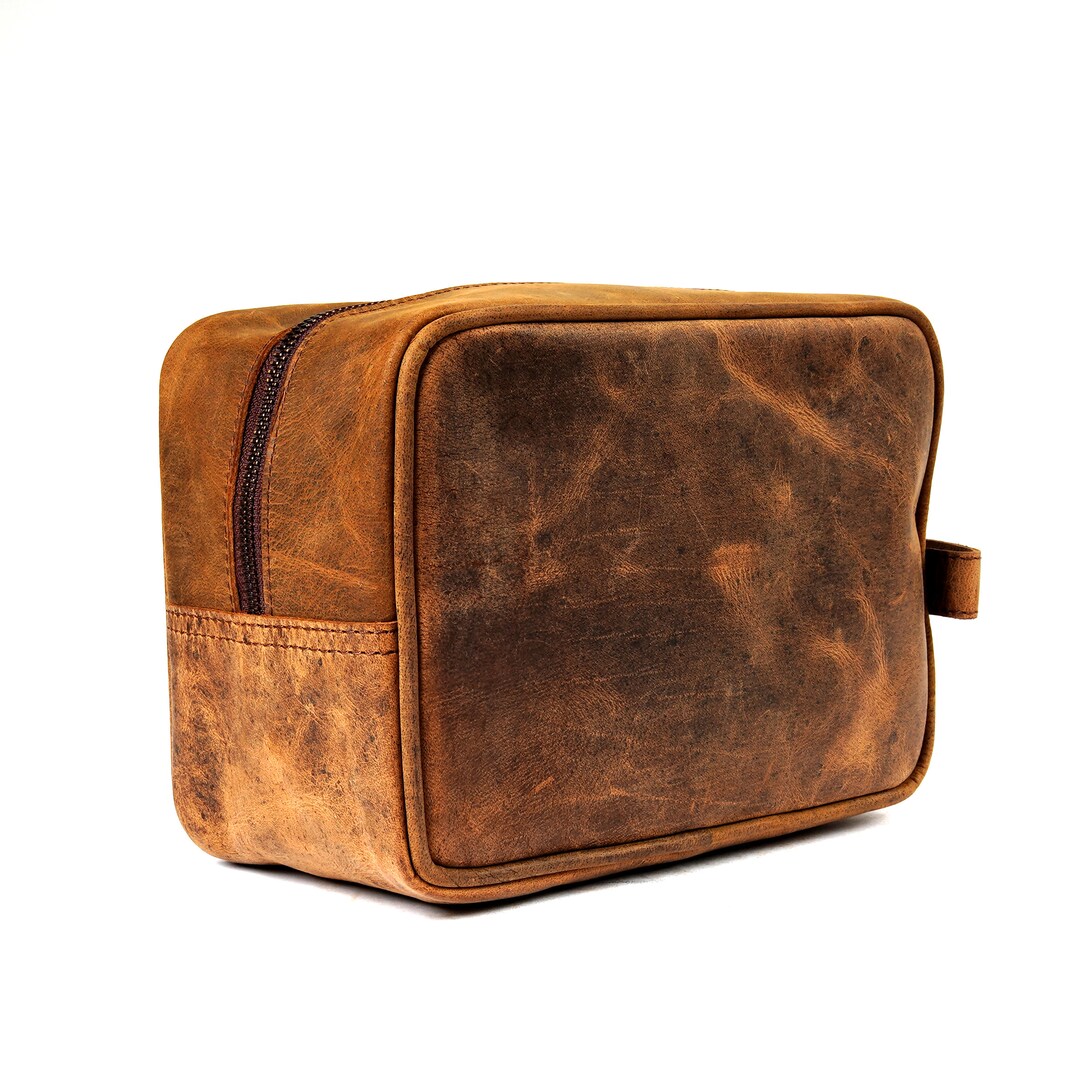 Rustic Leather Dopp Kit: Personalized Full Grain Toiletry Bag Gift for ...
