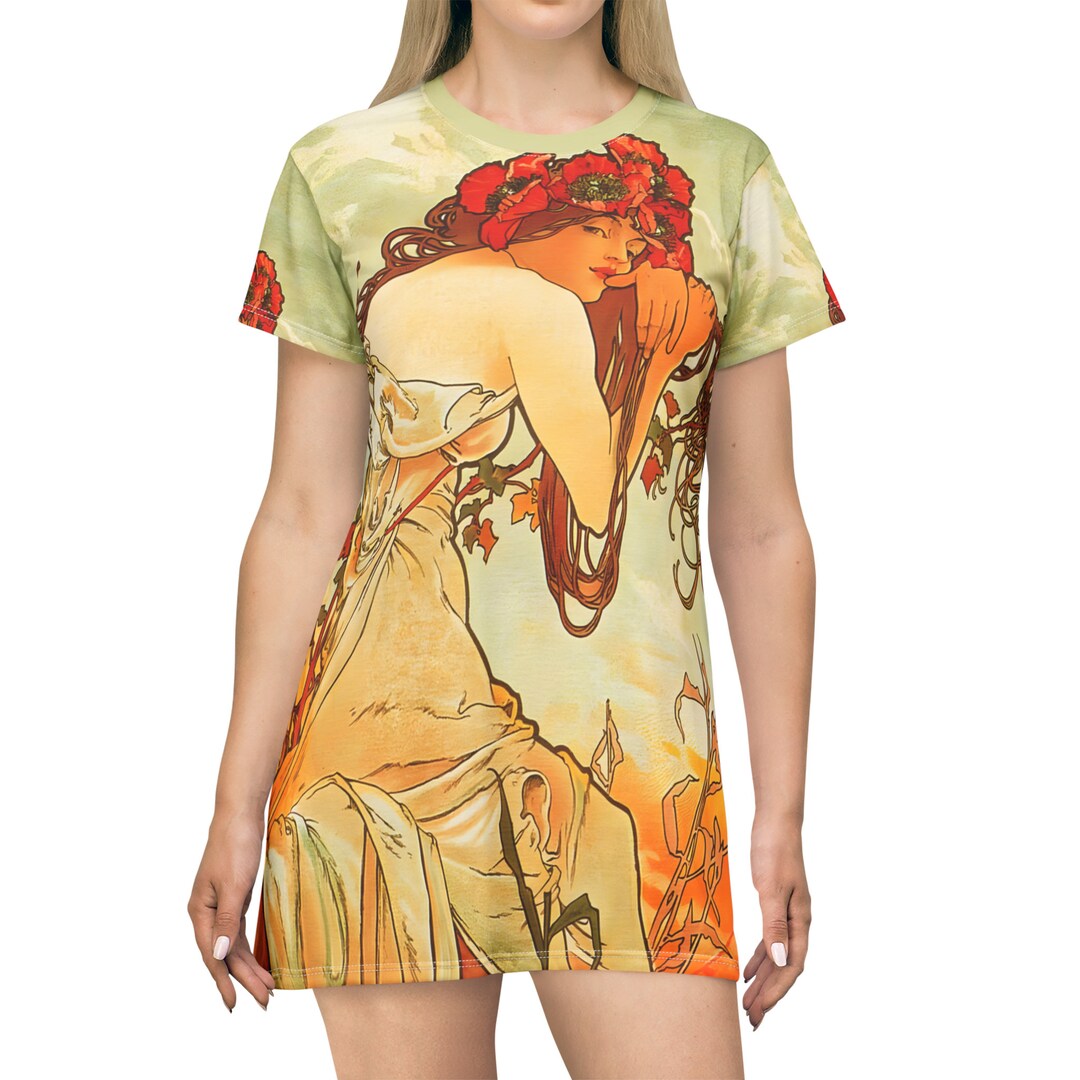 T-shirt Dress Top Alphonse Mucha Summer Seasons Decorative - Etsy