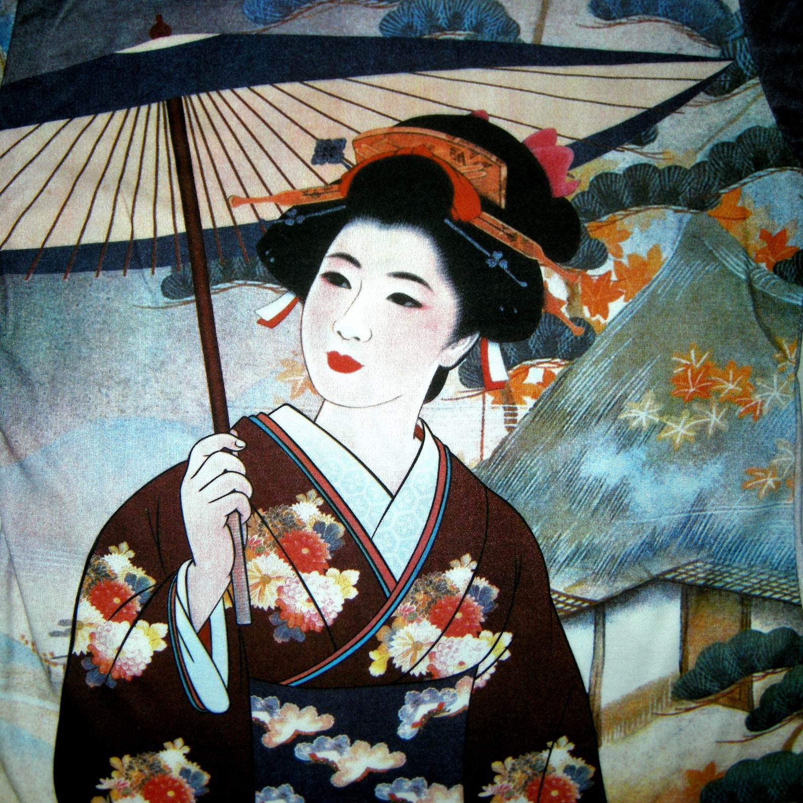 D2D Beauty Japanese Geisha Parasol Vintage Asian Woodblock Art Ukiyo-e ...