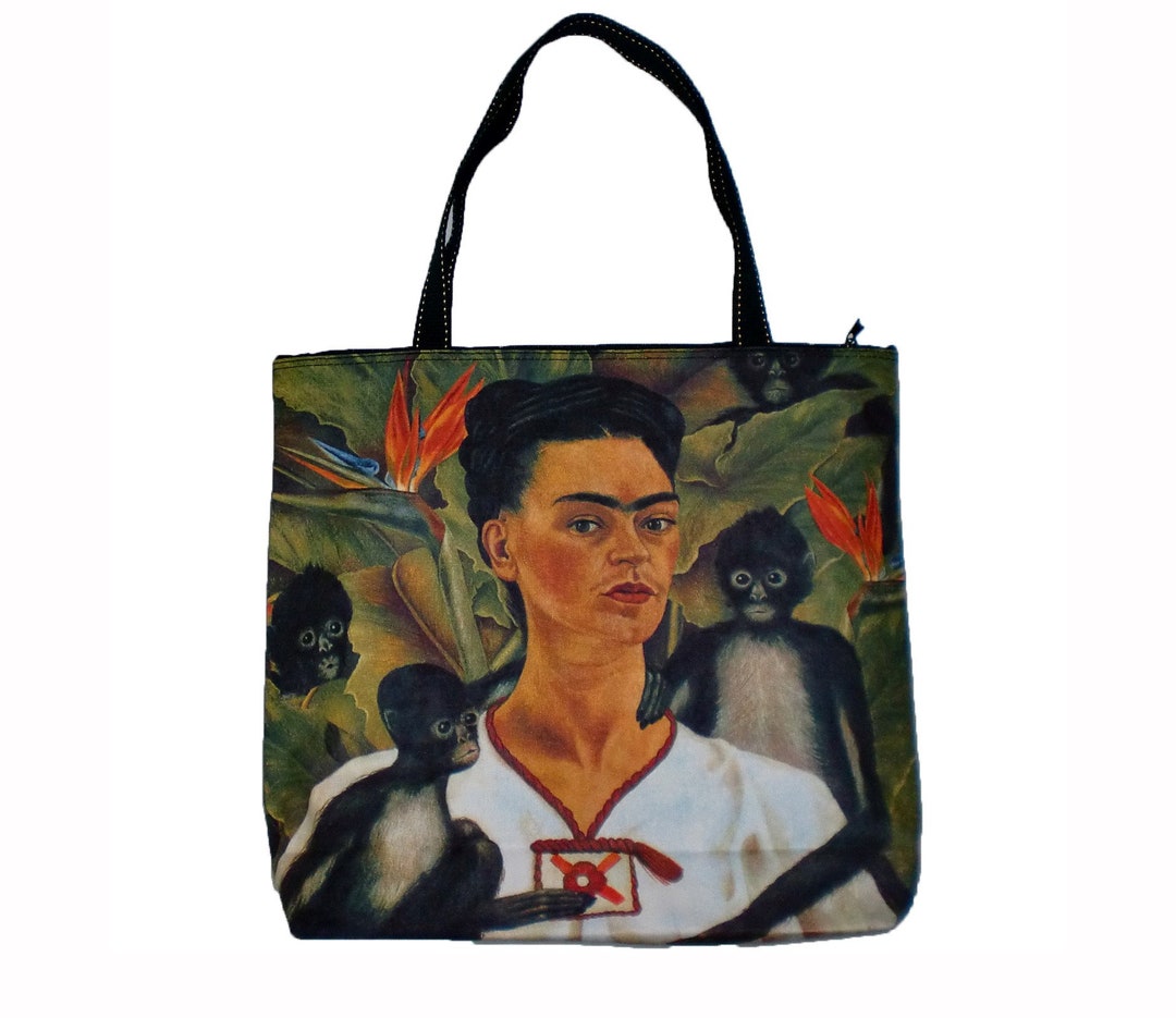 Frida Kahlo Self Portrait Tote Bag: Abstract Surrealism Art Zipper ...
