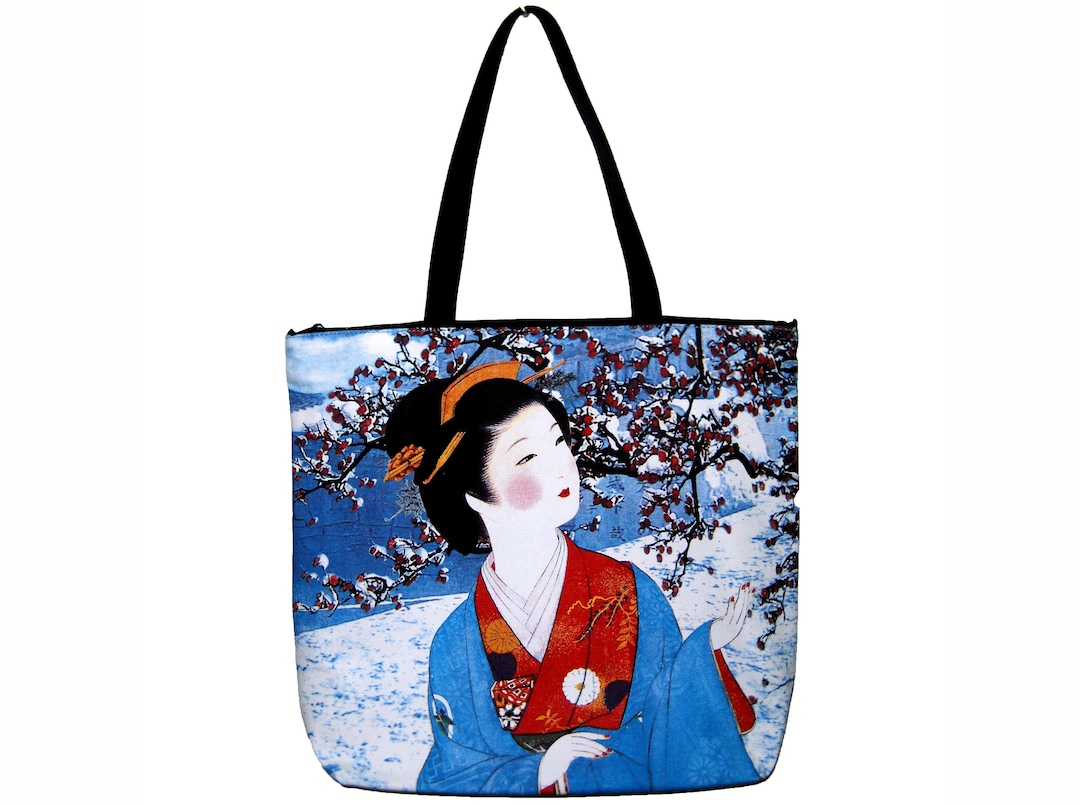 Geisha Ukiyoe Art Tote Bag: Japanese Kimono Print Canvas Shoulder Bag ...