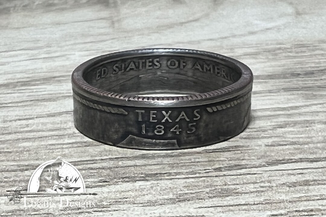 TEXAS US State Quarter Coin Ring Size 6-14, Powder Coated, Coin Jewelry ...