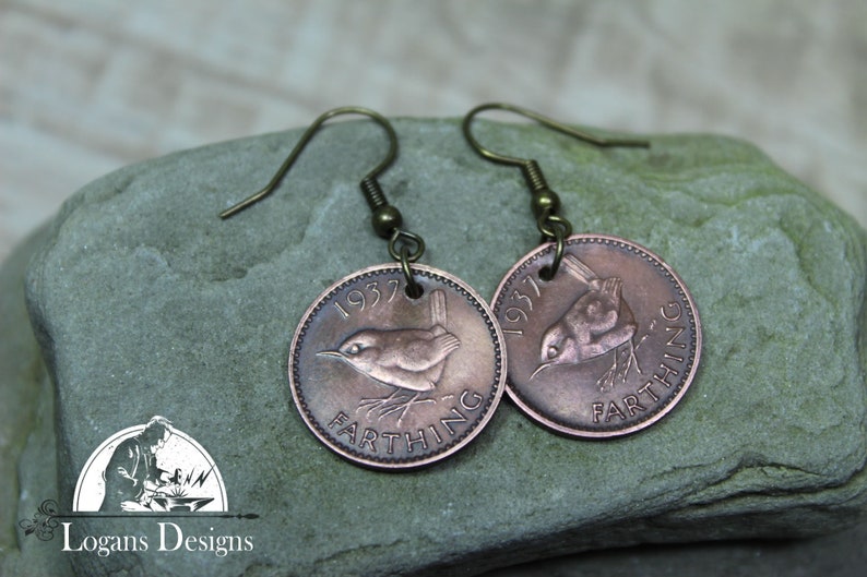 GREAT BRITAIN, FARTHING 1937 Earrings- Gift for Women, Earrings LE6003 ...