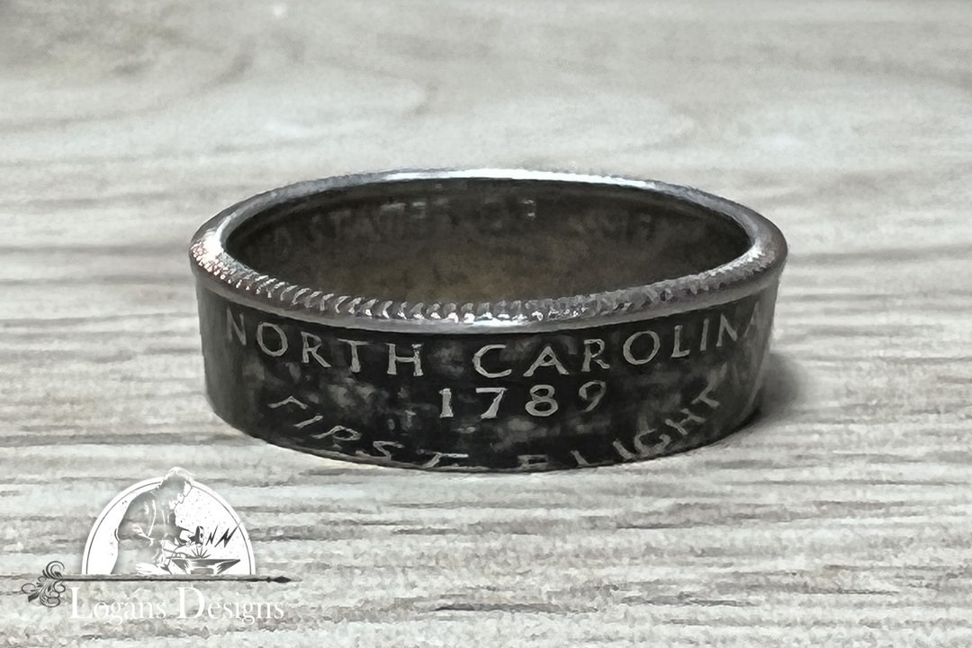 North Carolina US State Quarter Coin Ring Size 6-14 Powder Coated State ...