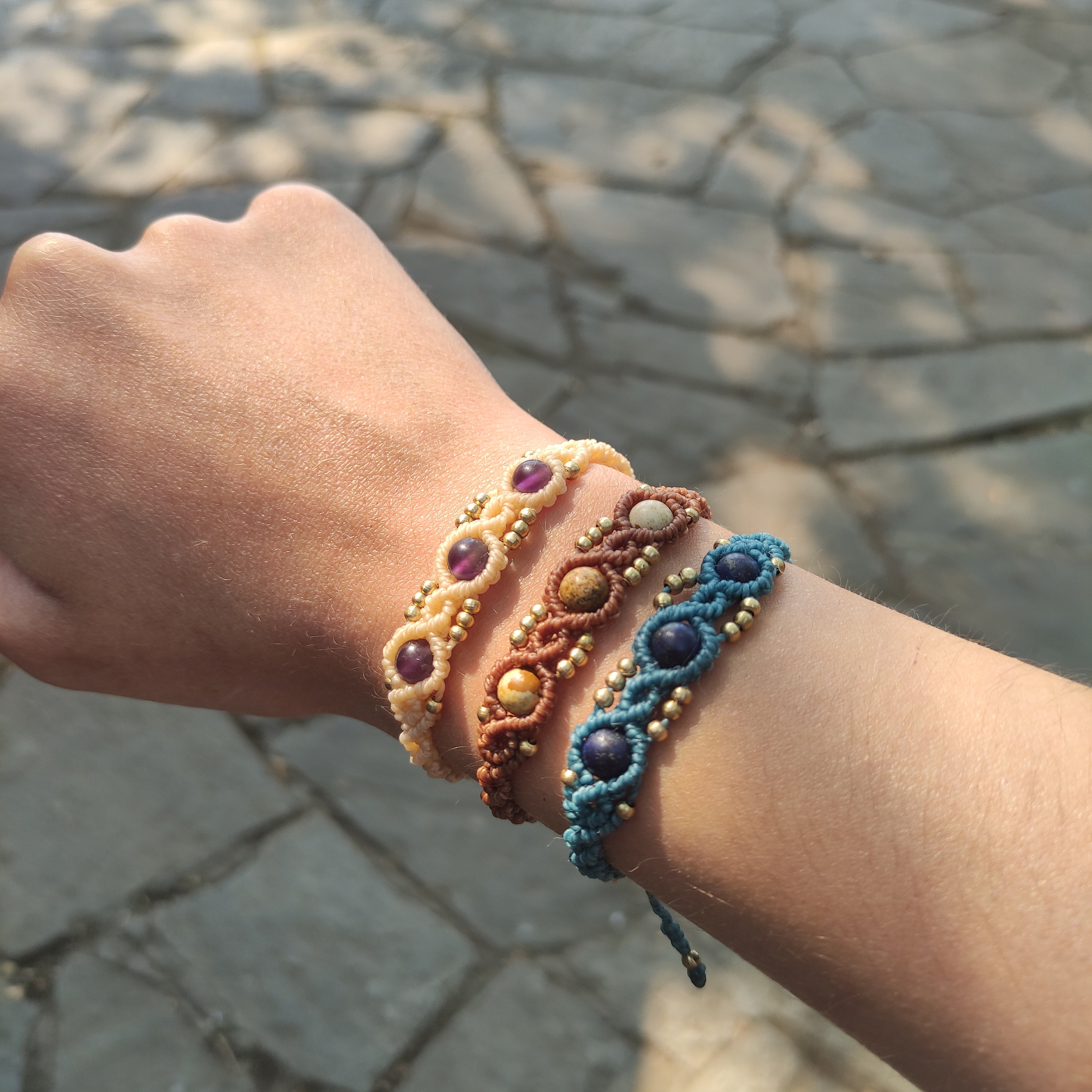 Boho Macrame Bracelets With Natural Gemstones Simple Petite - Etsy