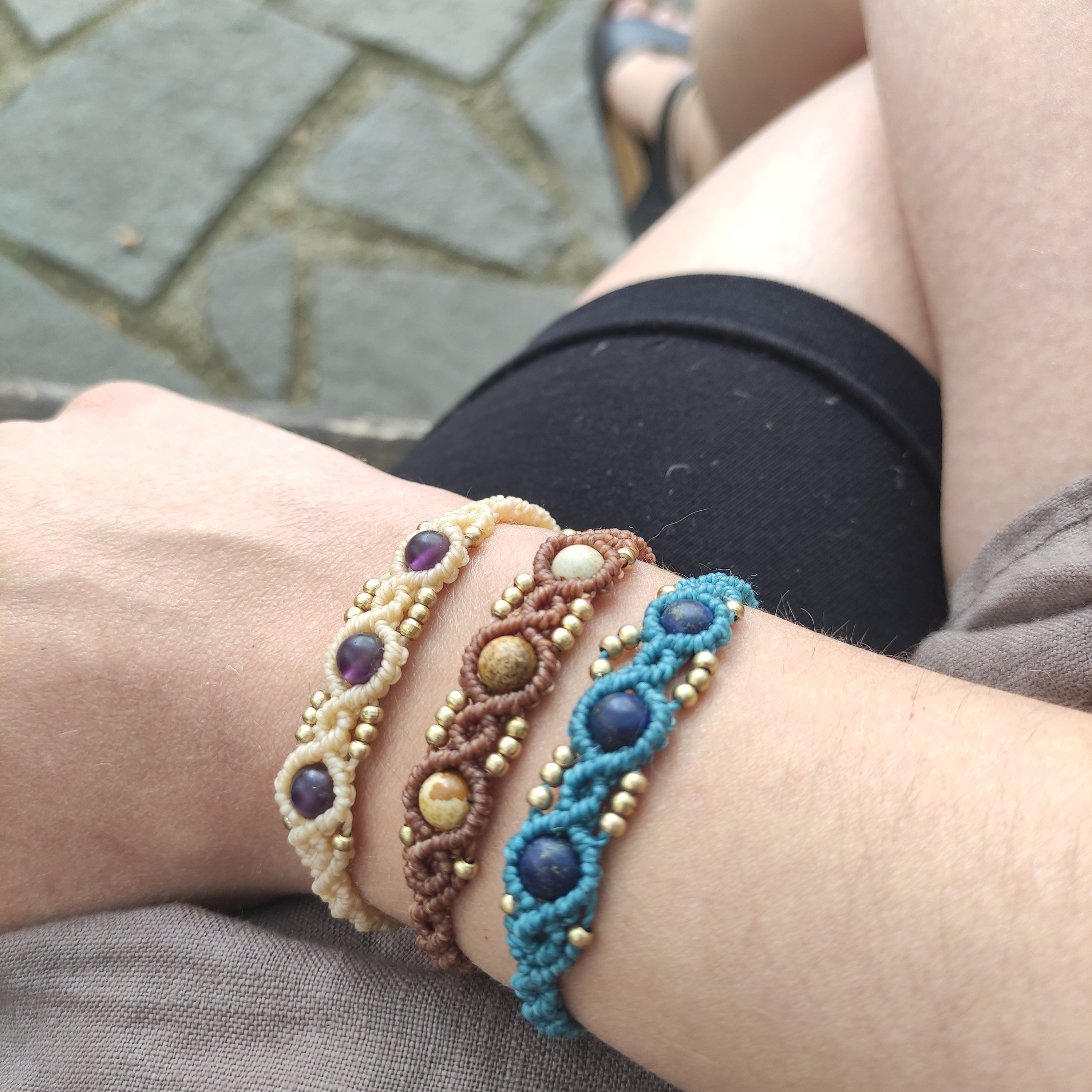 Boho Macrame Bracelets With Natural Gemstones Simple Petite - Etsy