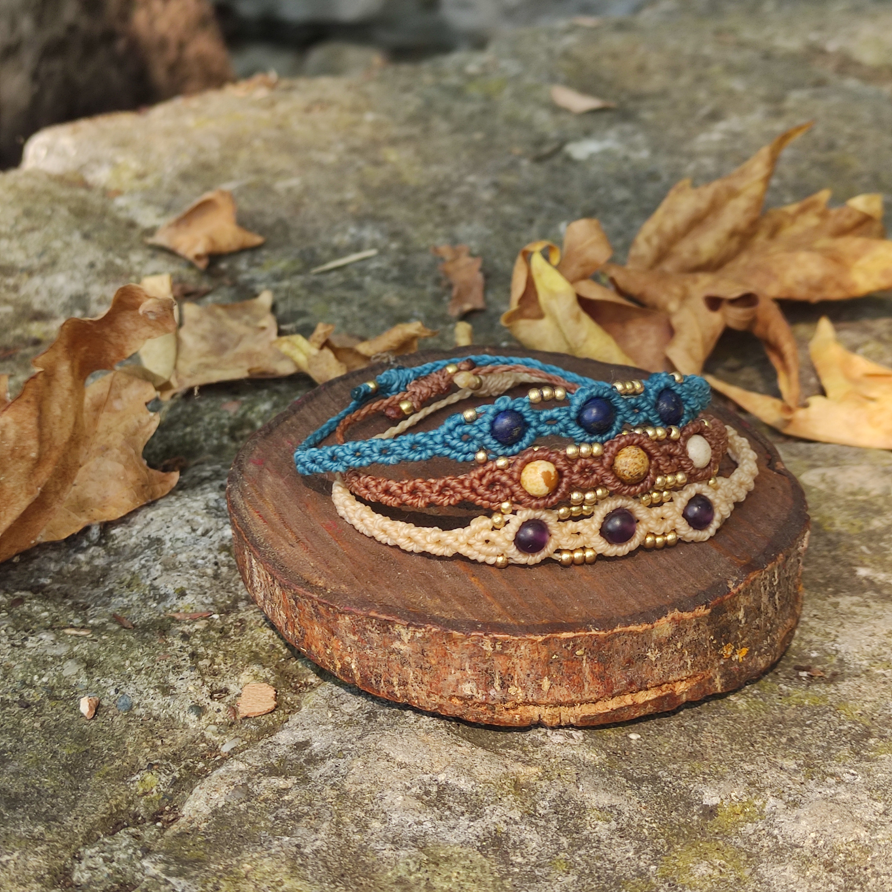 Boho Macrame Bracelets With Natural Gemstones Simple Petite - Etsy