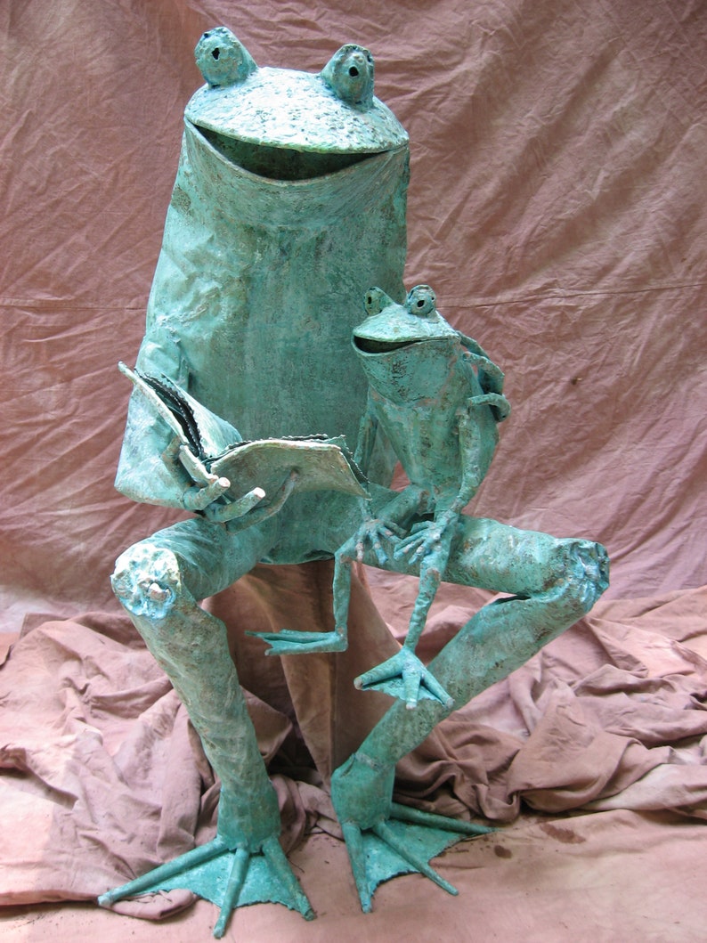 Human Sized Parent and Child Copper Frogs Reading a Book - Etsy