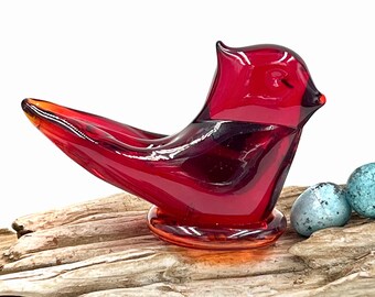 Red Glass Bird Figurine - Etsy