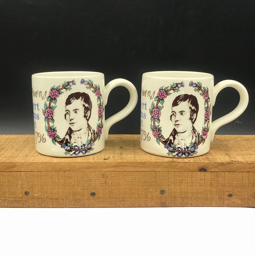 PAIR of Robert Burns Poet Mugs W/ a Red Red Rose & to a Mouse Stanza ...