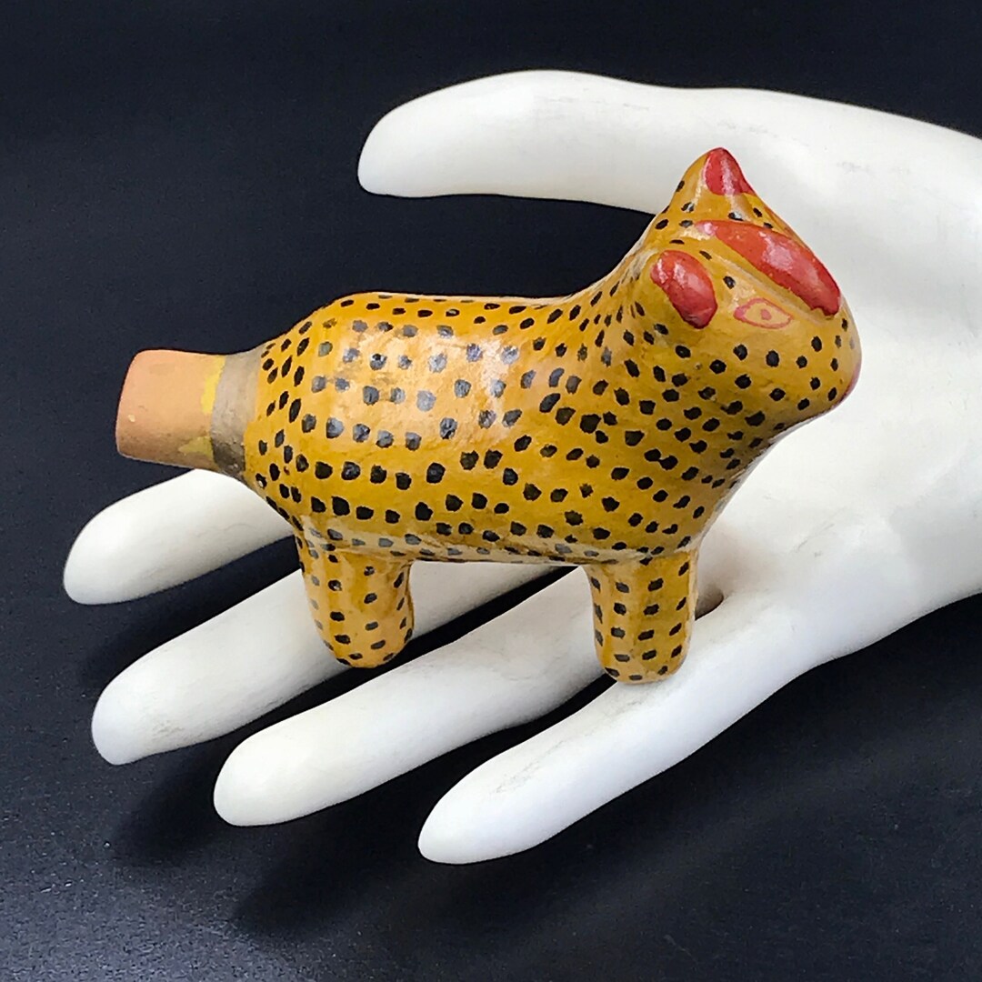 VTG India Clay Spotted Leopard Tiger Whistle Hand-painted, Folk Art ...