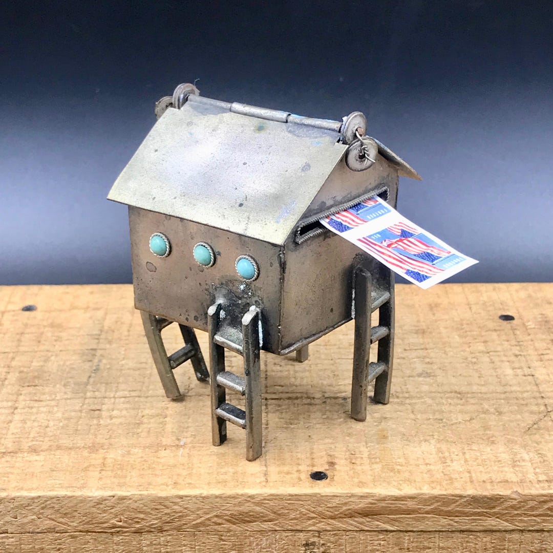 Vintage Metal House Stamp Dispenser With Faux Turquoise - Etsy