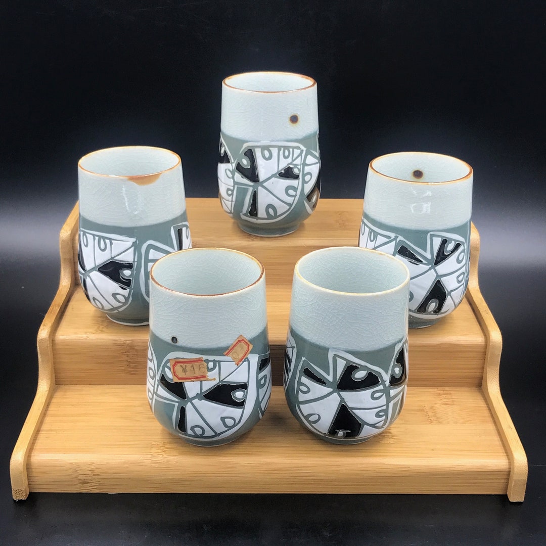 Mid Century Set of 5 Japanese Yunomi Tea Cups With Abstract - Etsy