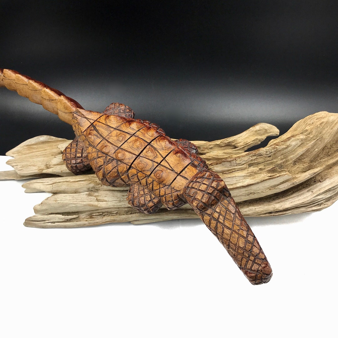 VTG 16" Long Hand Carved Wood Alligator Crocodile Sculpture, Folk Art ...