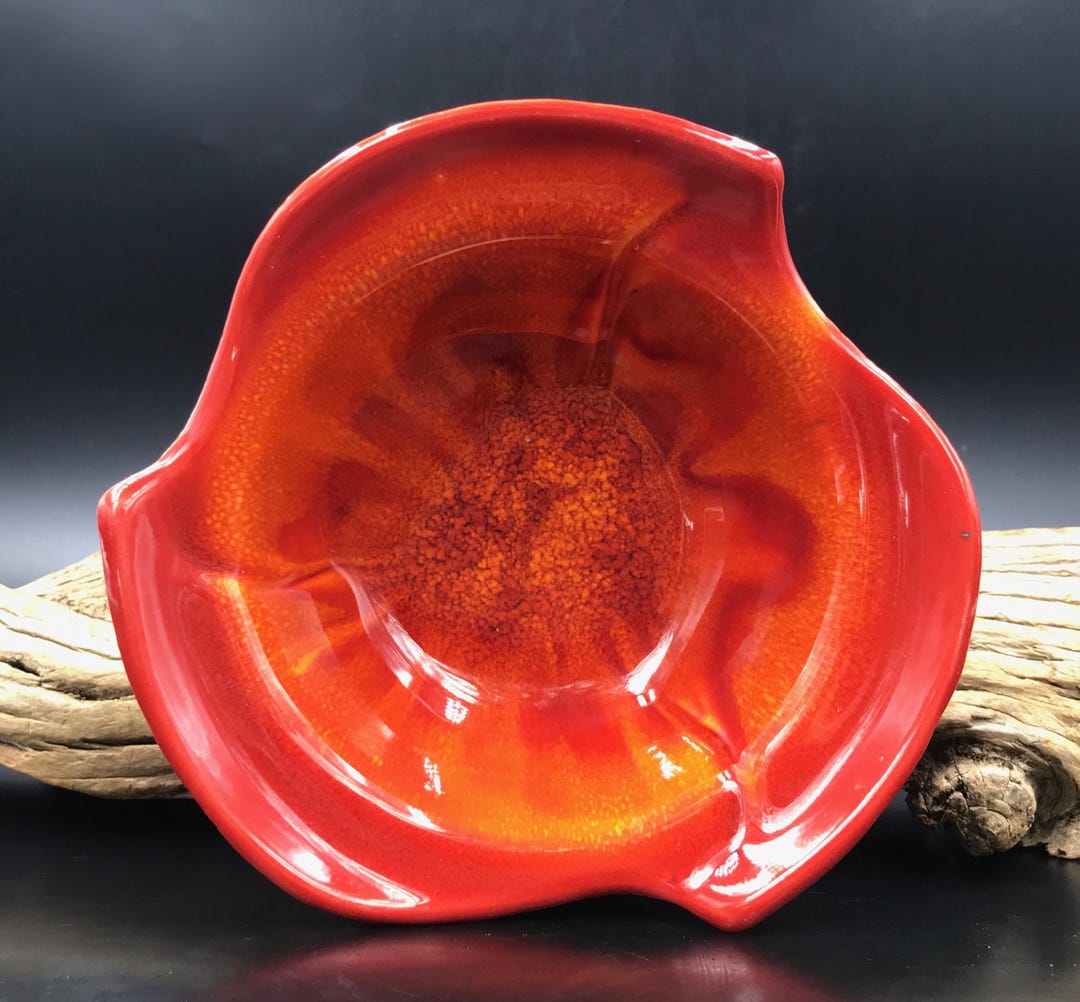 1960s California Original Red Orange Drip Ceramic Pottery Bowl With ...