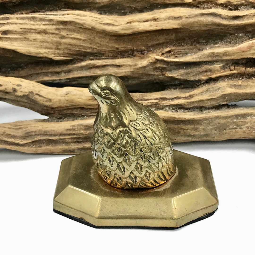 VTG Small HEAVY Brass Quail Paperweight, Mounted Brass Quail ...