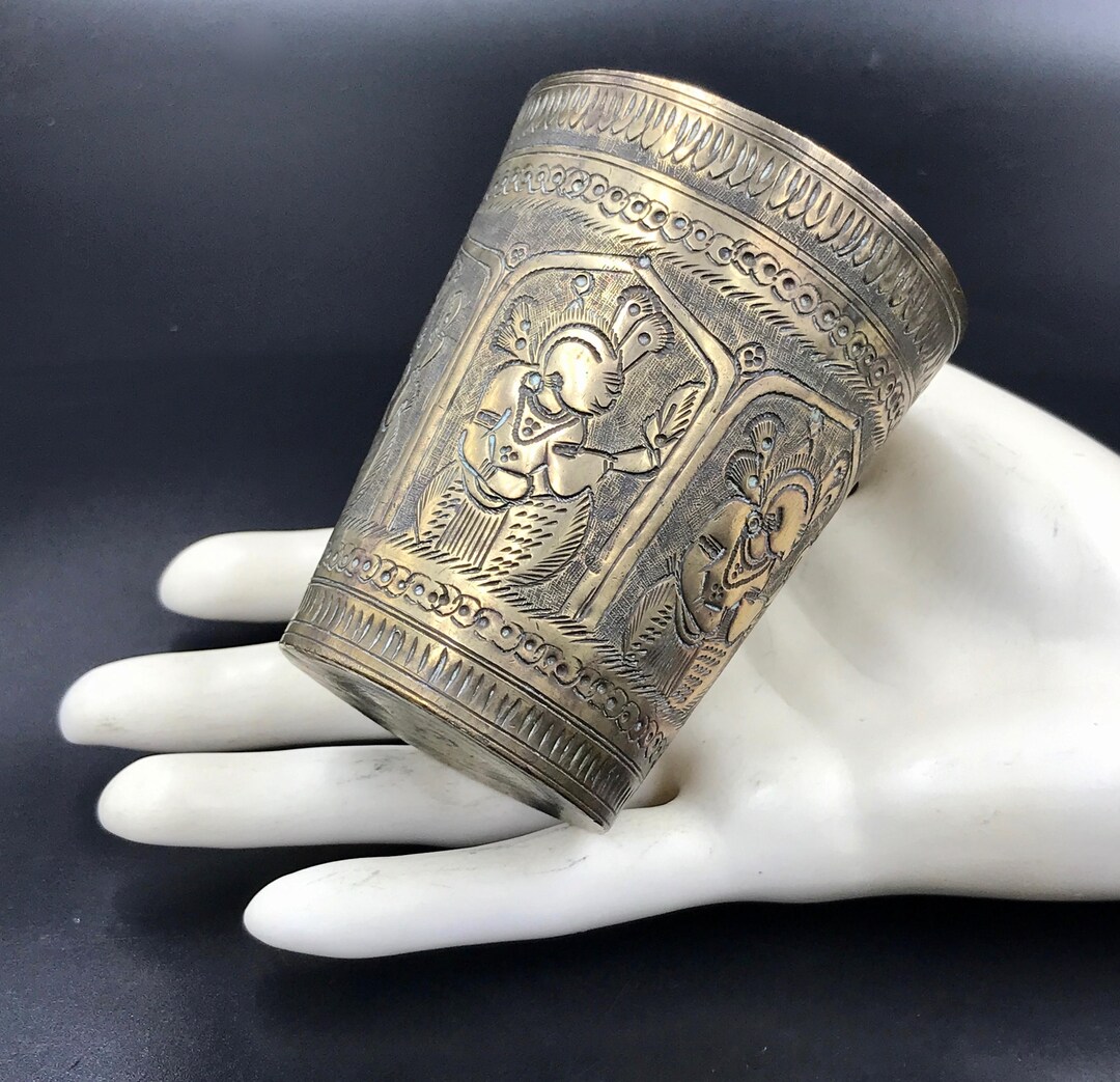 Engraved Brass Lassi Cup: Handmade Indian Drinking Cup, 3" High - Etsy