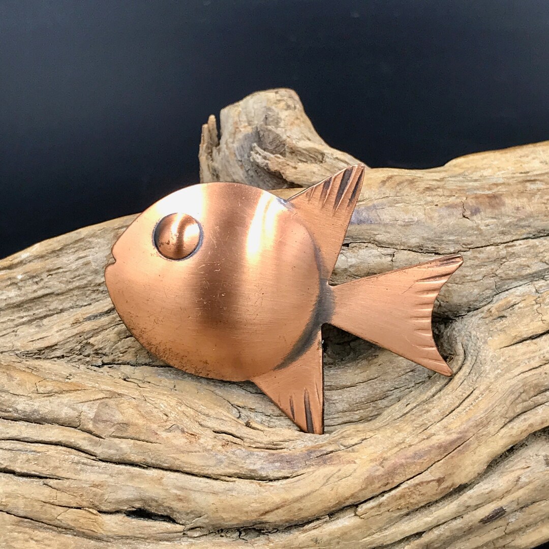 Mid-century Modern Convex Copper Puffer Fish Brooch, MCM Copper Fish ...