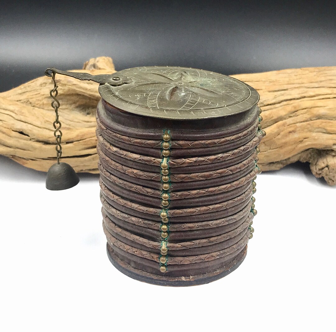 Unique Vintage Tribal Leather Dice Cup With Metal Lid & Bell, Dice ...