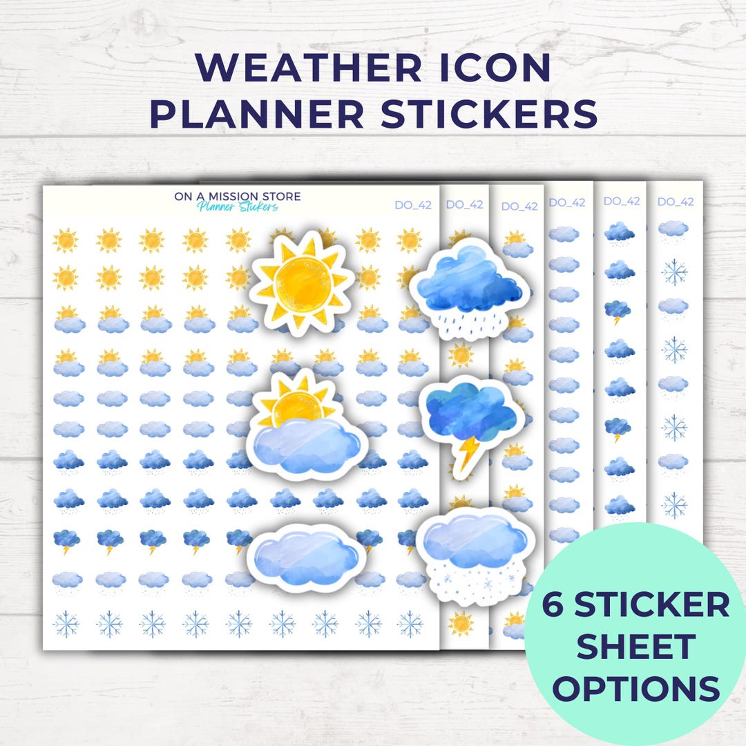 Weather Stickers, Sunny, Rain, Snow, Partly Cloudy, Cloud Sticker ...