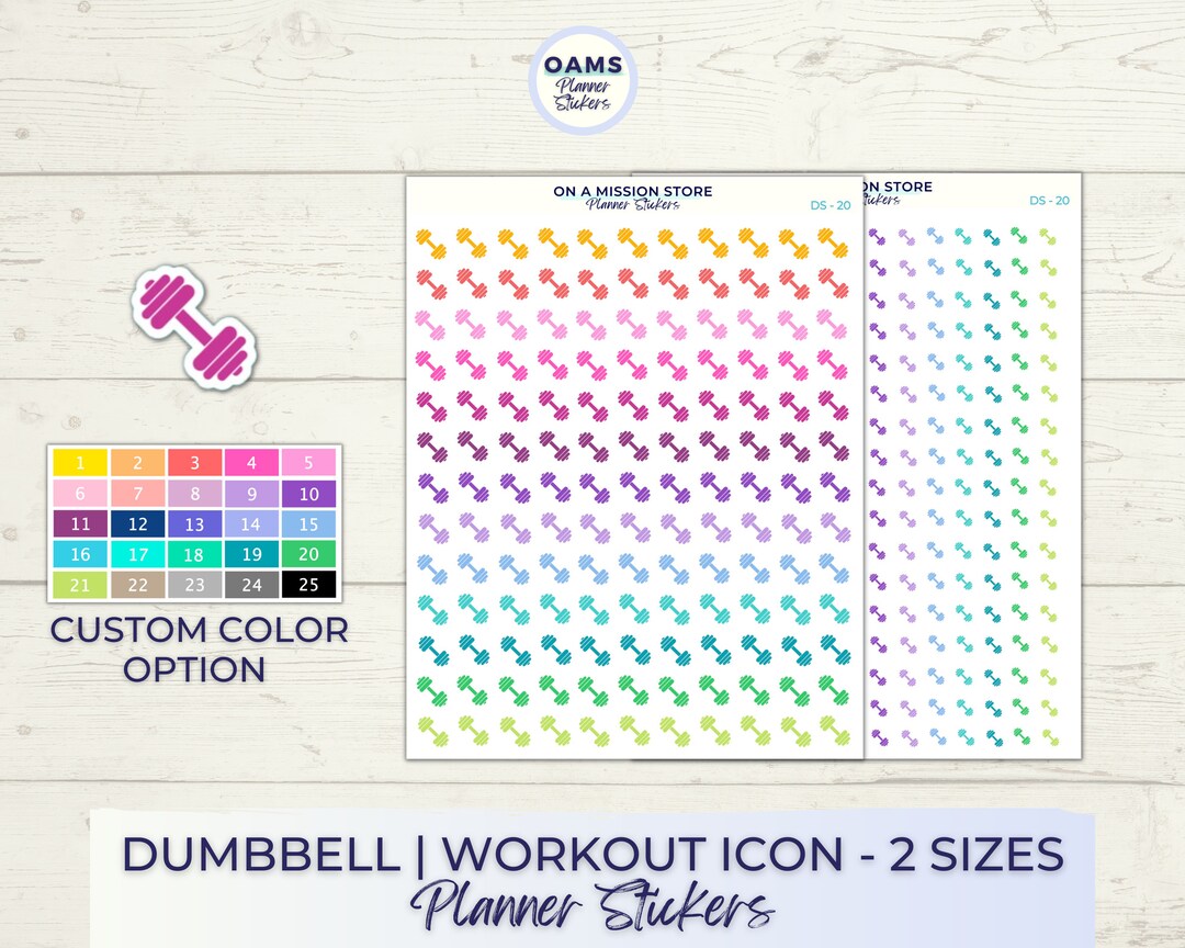 Dumbbell Icon Stickers, Workout Icon Stickers, Mini Planner Stickers ...