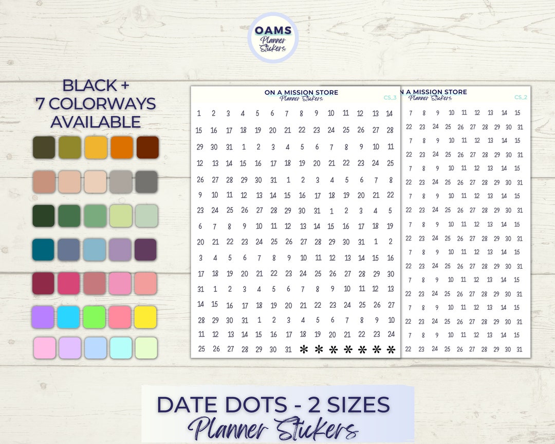 Date Dot Stickers, Mini Date Dot Stickers, Date Stickers, Kawaii ...