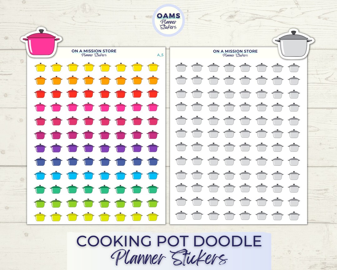 Cooking Pot Stickers Doodle Stickers Crockpot Stickers - Etsy