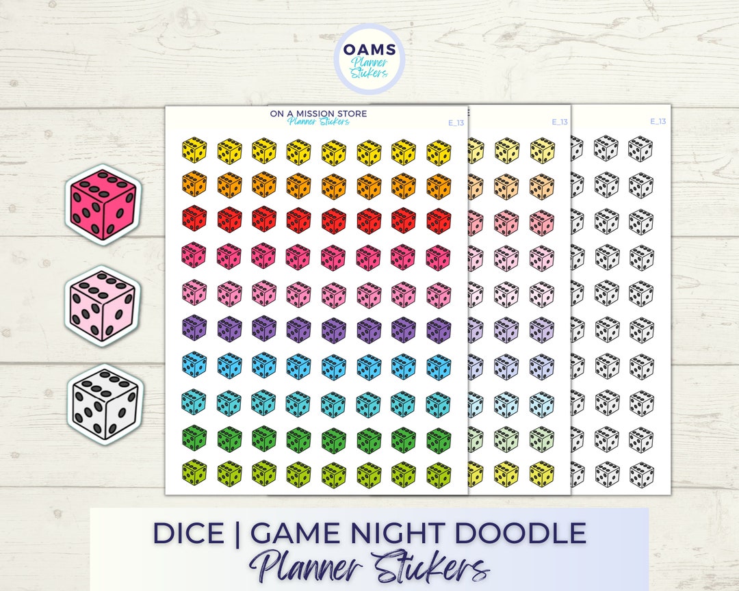 Dice Stickers, Game Night Stickers, Cute Planner Stickers, Cute Doodle ...