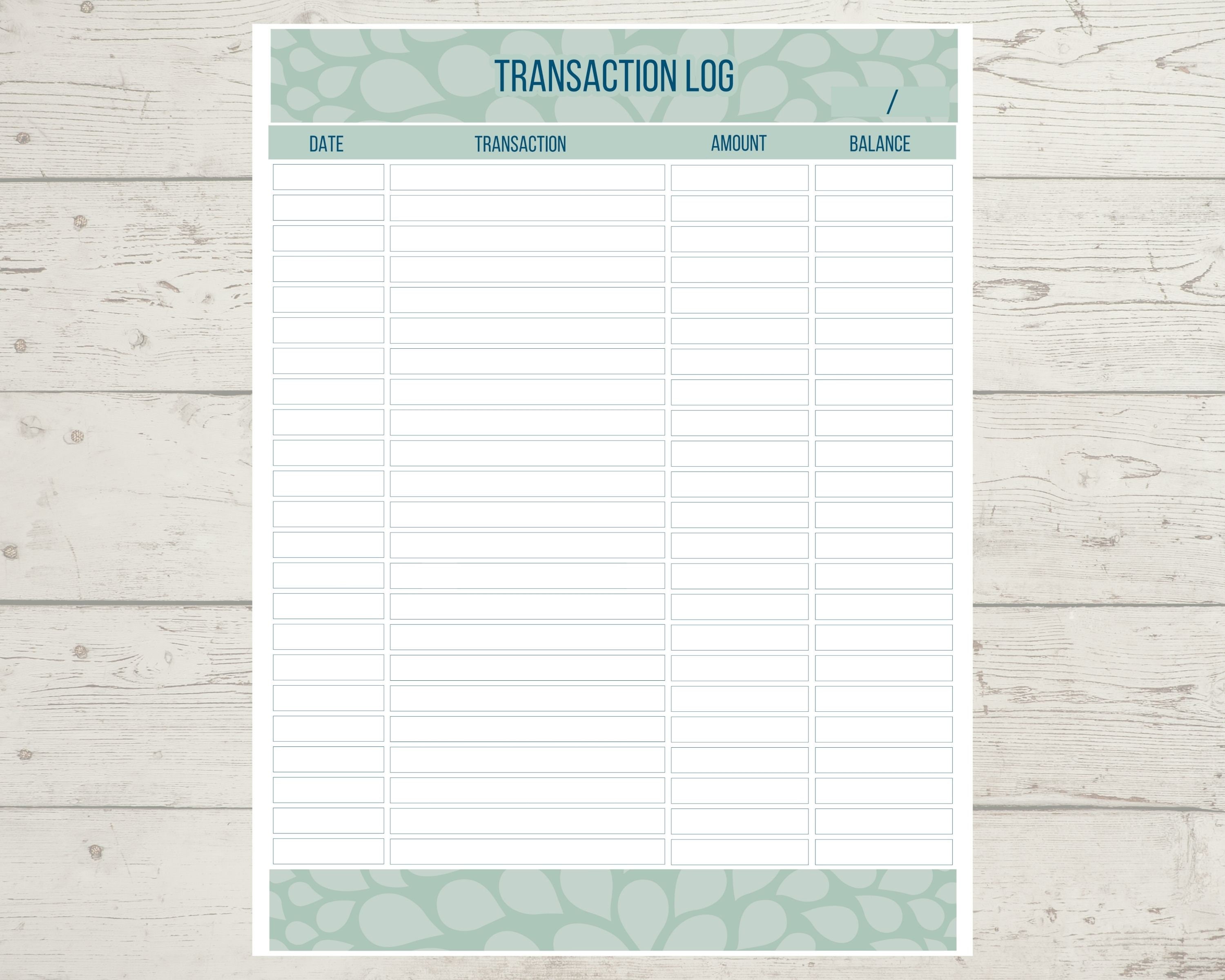 Budget Printable Finance Printable Transaction Log | Etsy