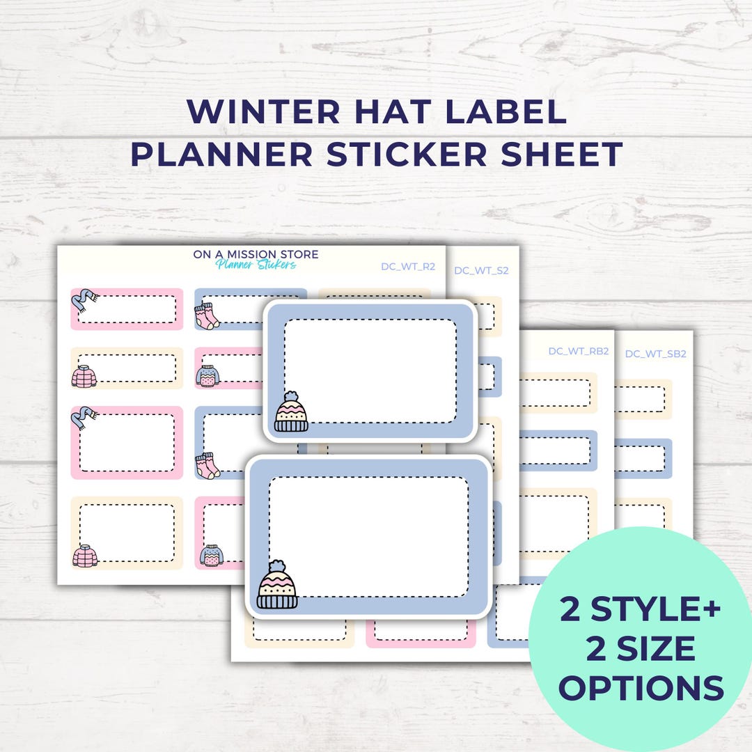 Winter Hat Label Planner Sticker Sheet - 2 Style and 2 Size Options - Etsy