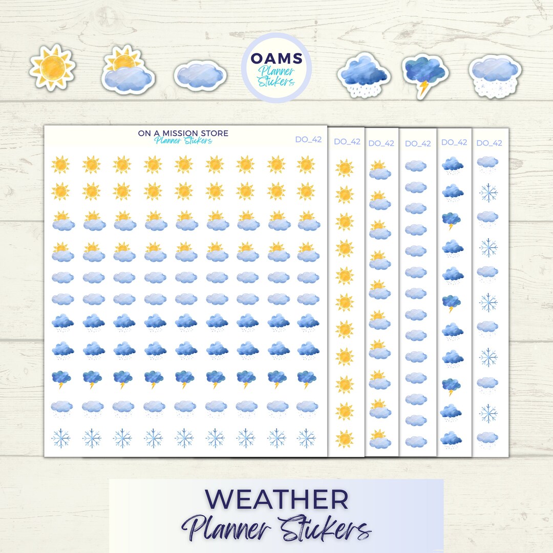 Weather Stickers, Sunny, Rain, Snow, Partly Cloudy, Cloud Sticker ...