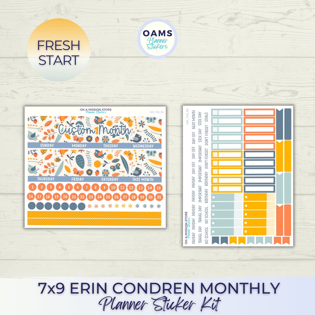 7x9 Erin Condren Monthly Planner Kit, Custom Month Planner Kit ...
