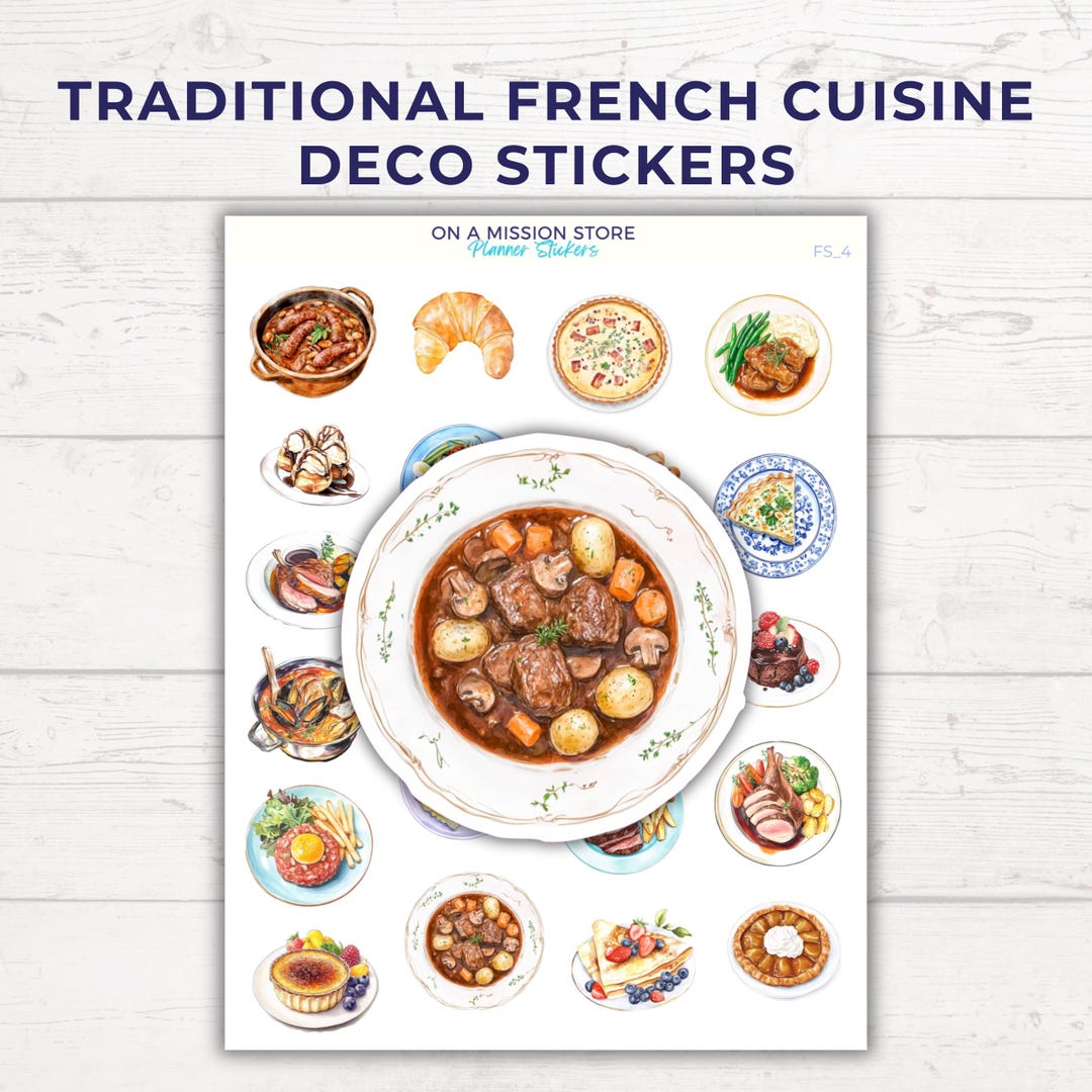 French Food Sticker Sheet, France Sticker, Aesthetic Food, Meal ...
