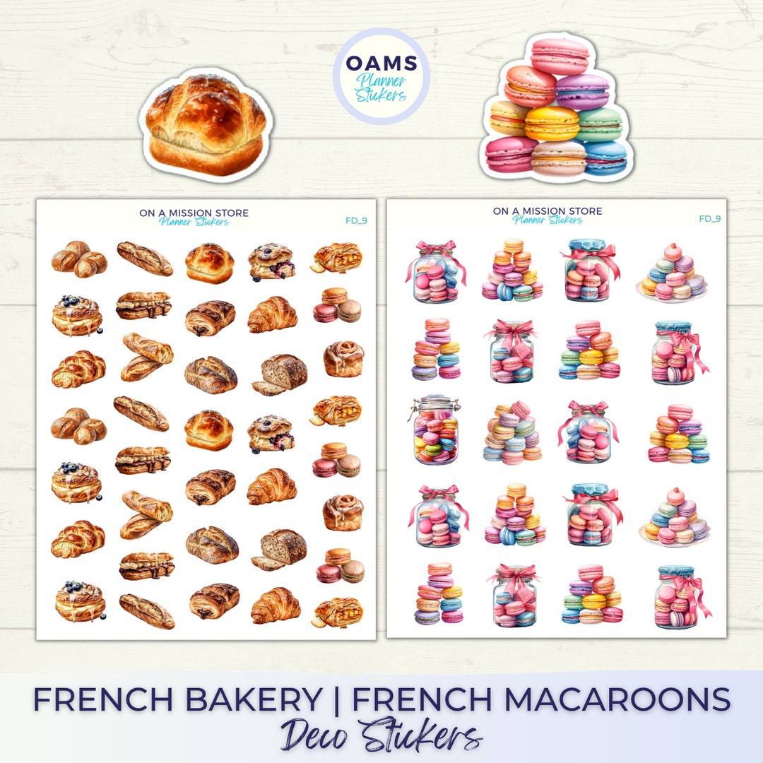 French Bakery Stickers, Macaroon Stickers, Macaron, Dessert Stickers ...