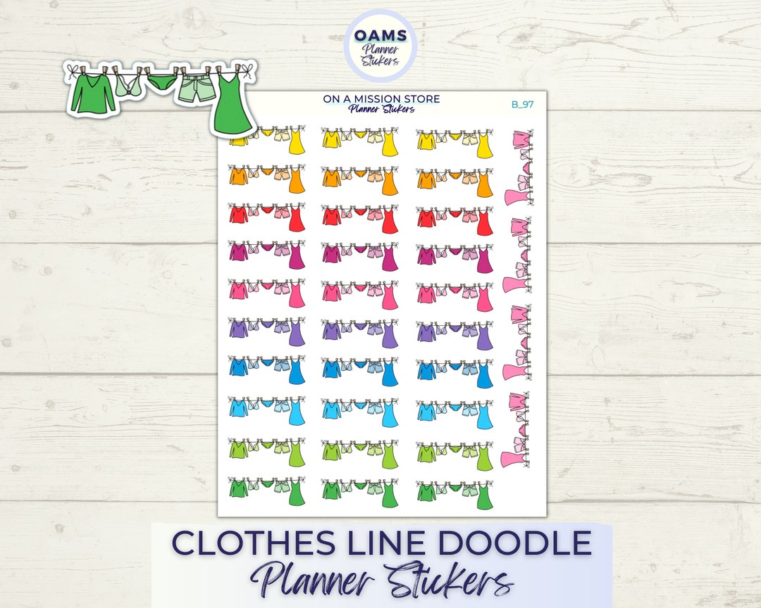 Clothes Line Stickers, Laundry Doodle Stickers, Chores Stickers ...