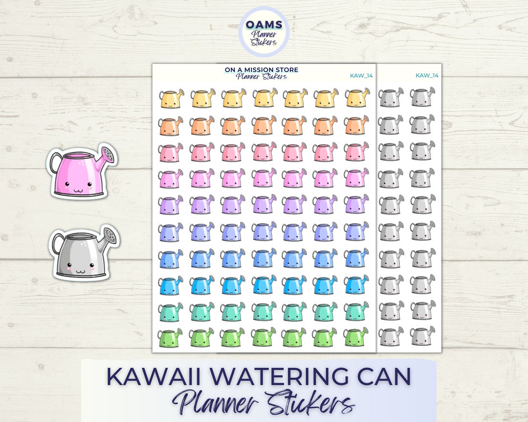 Kawaii Watering Can Stickers, Kawaii Functional Stickers, Water Plants ...