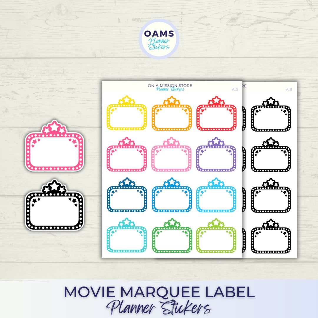 Movie Marquee Stickers, Movie Night Stickers, Movie Theater Stickers ...