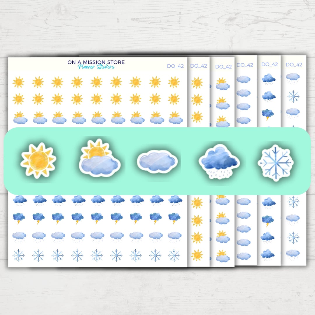 Weather Stickers, Sunny, Rain, Snow, Partly Cloudy, Cloud Sticker ...