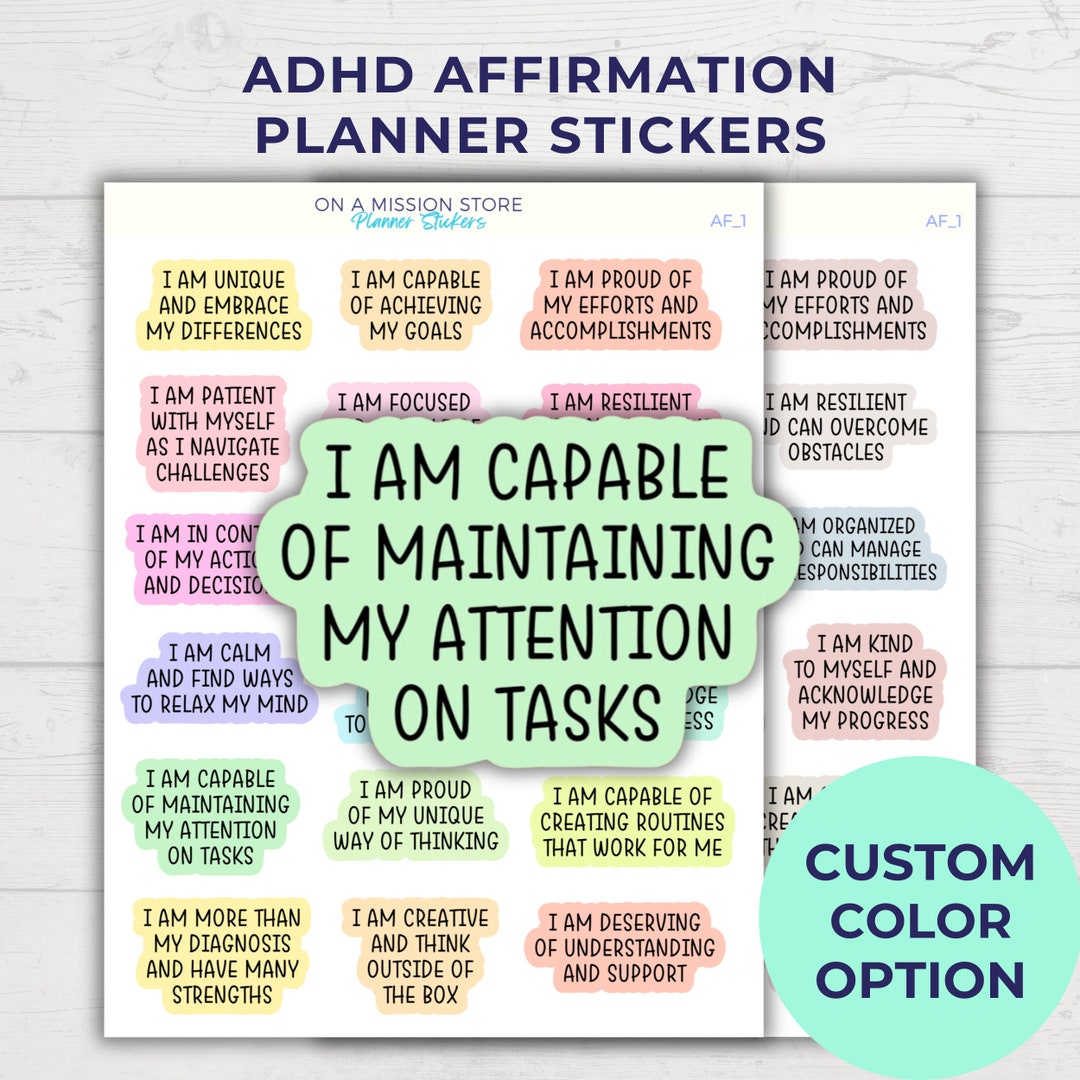 ADHD Affirmation Planner Stickers, Positive Affirmations, Mental Health ...