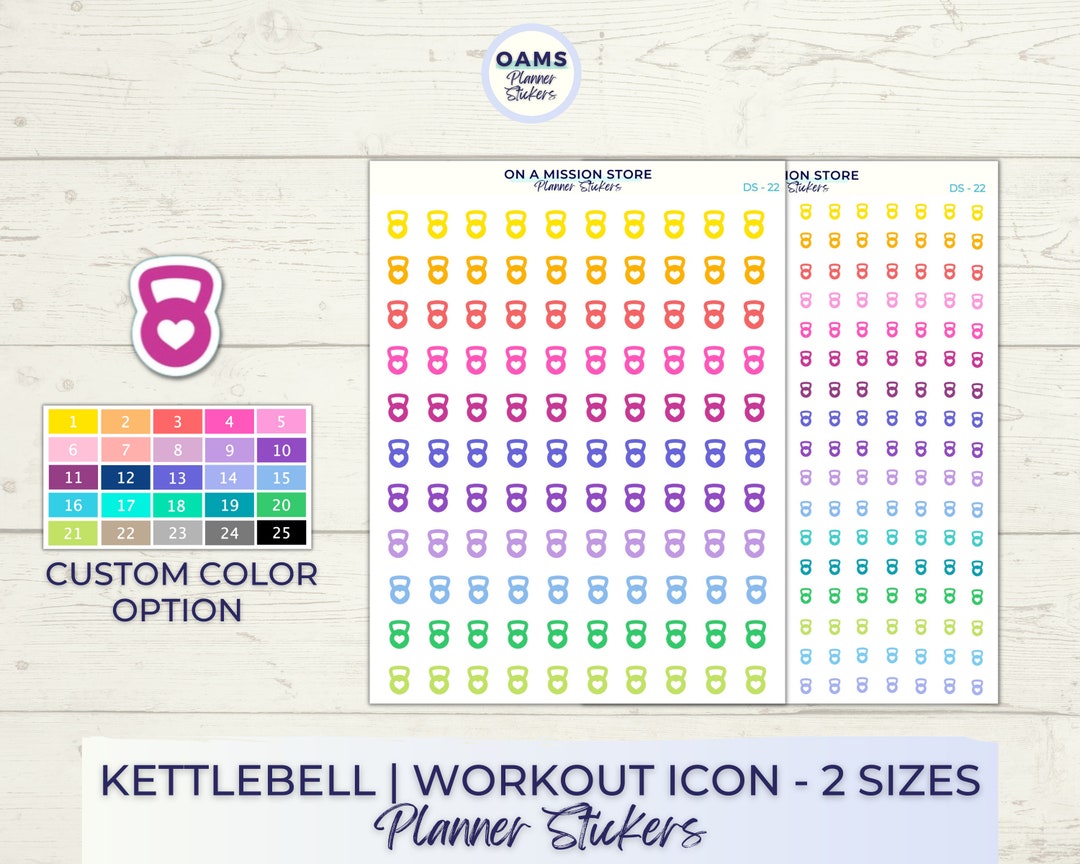 Kettlebell Icon Stickers, Workout Icon Stickers, Mini Planner Stickers ...