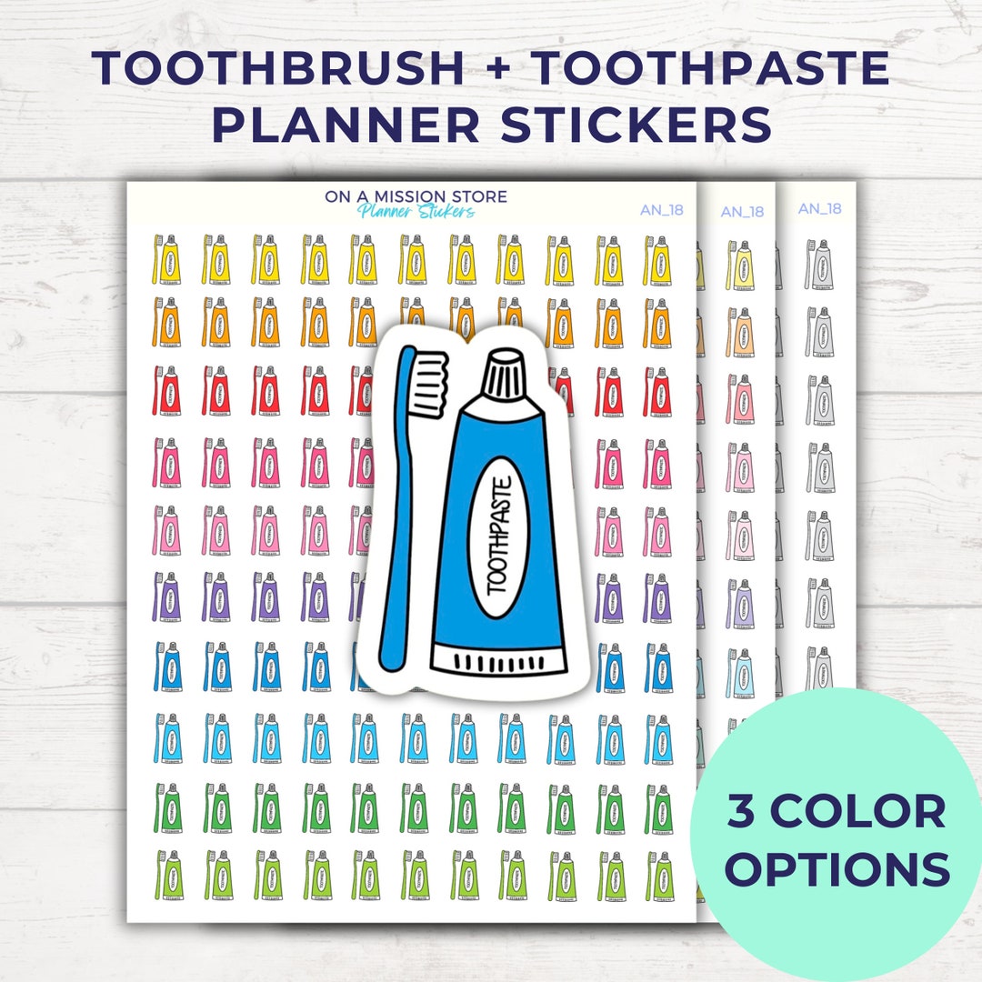 Toothbrush Planner Stickers, Brush Teeth, Dental Hygiene, Dental Care ...