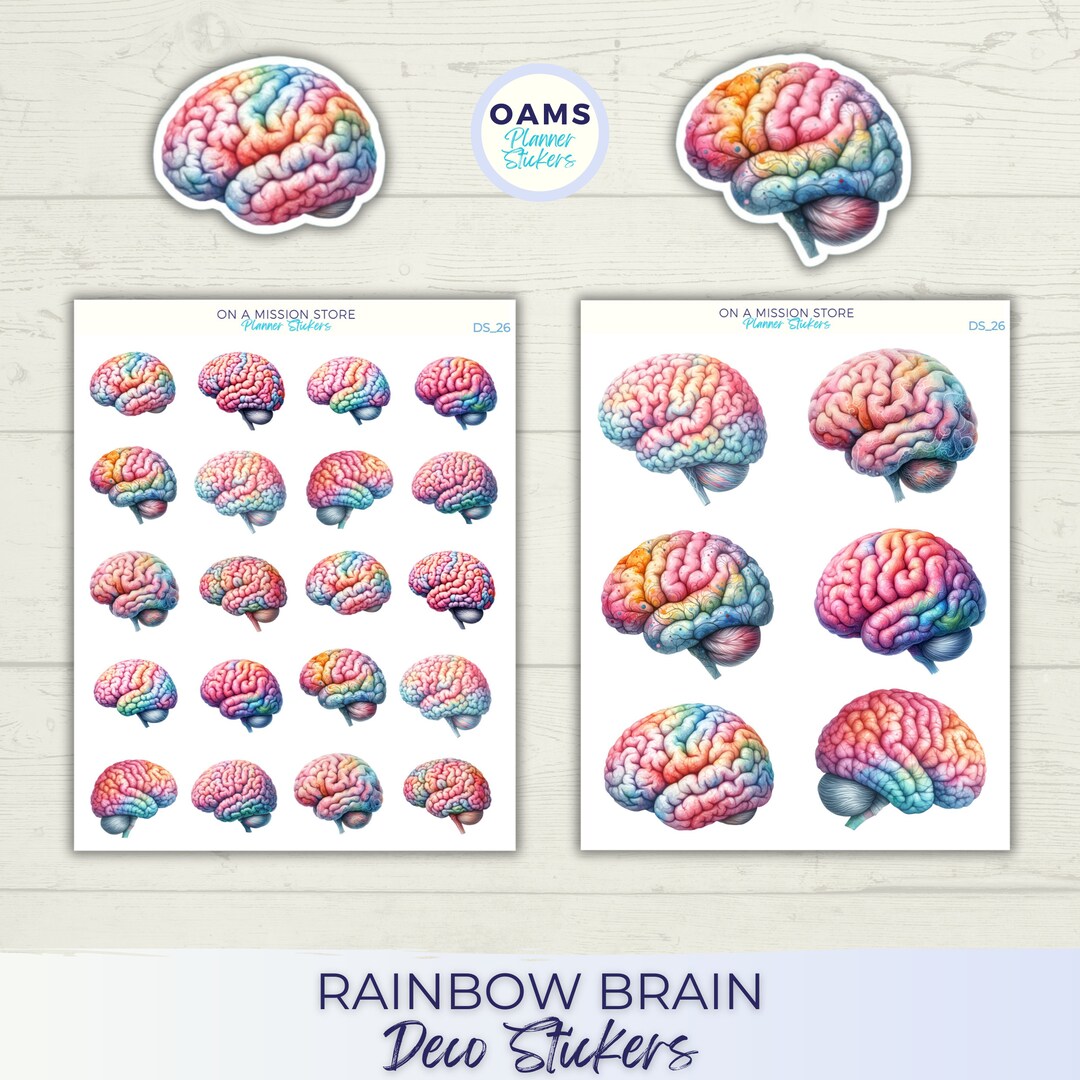 Brain Stickers, Rainbow Brain Stickers, Autism Stickers, Mental Health ...