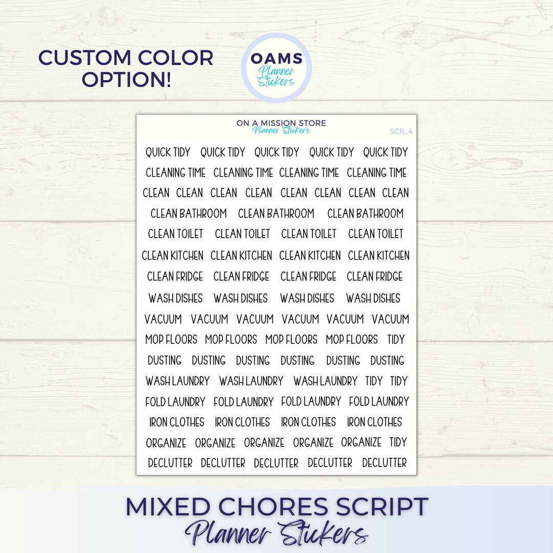 Chores Stickers, Tidy, Cleaning Stickers, Laundry, Chores Script Stickers, Functional Planner ...