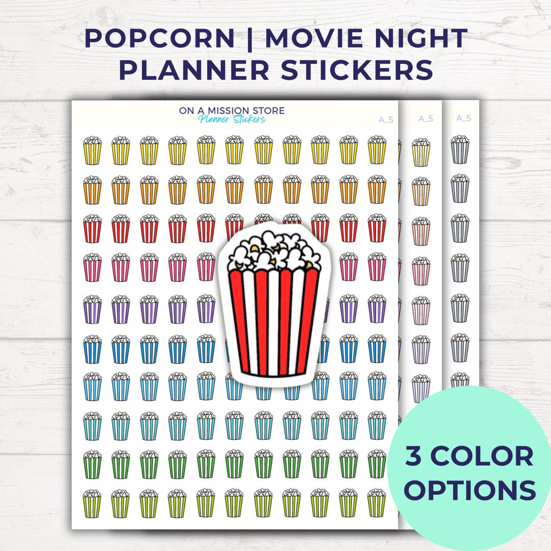 Popcorn Planner Stickers, Movie Night Stickers, Cinema, Binge Watch ...