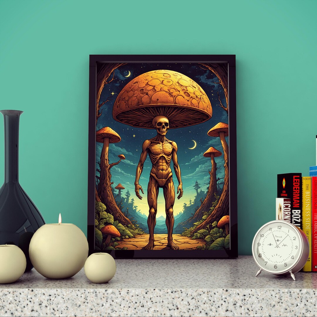 Mystical Skeleton Art Print - Mushroom Forest Poster - Fantasy Decor ...
