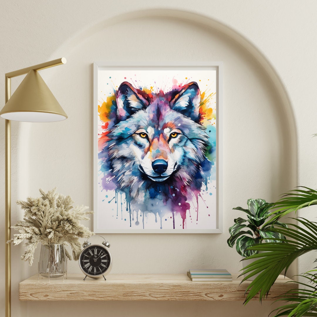 Wolf Art Digital Wolf Art Watercolor Wolf Many Sizes - Etsy